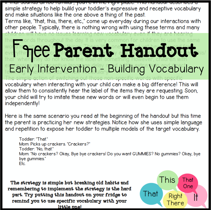 Free Parent Handout for Early Intervention - Building Vocabulary ...